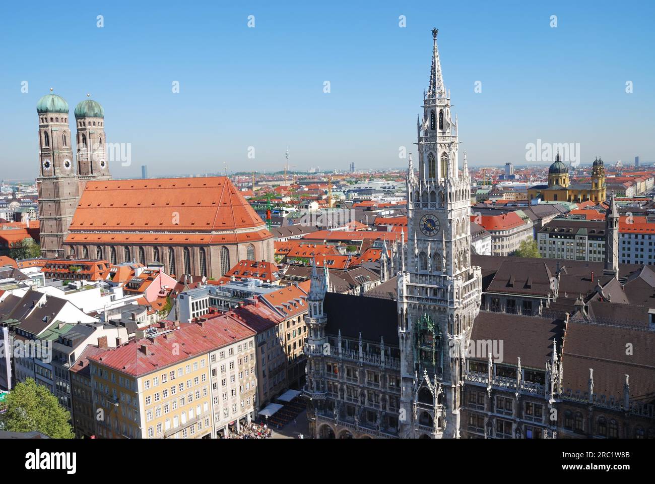 City house of Munich at the Marienplatz and the church of our lady ...