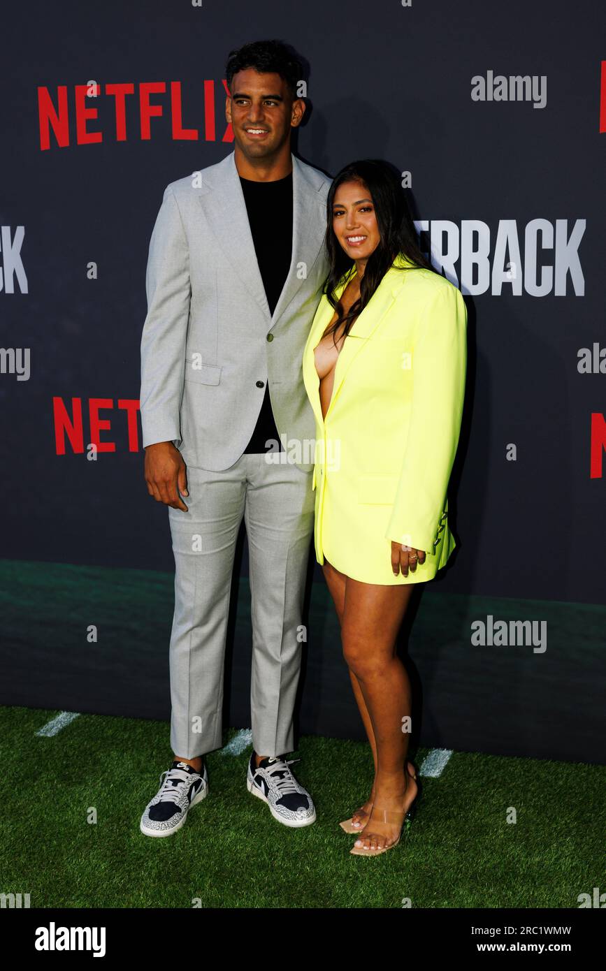 NFL quarterback Marcus Mariota and his wife Kiyomi Cook arrive for the ...