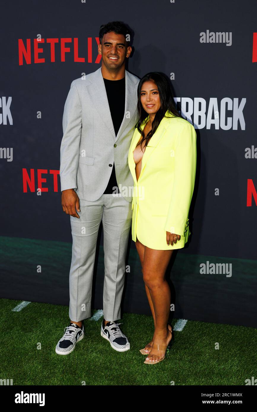 NFL quarterback Marcus Mariota and his wife Kiyomi Cook arrive for the ...