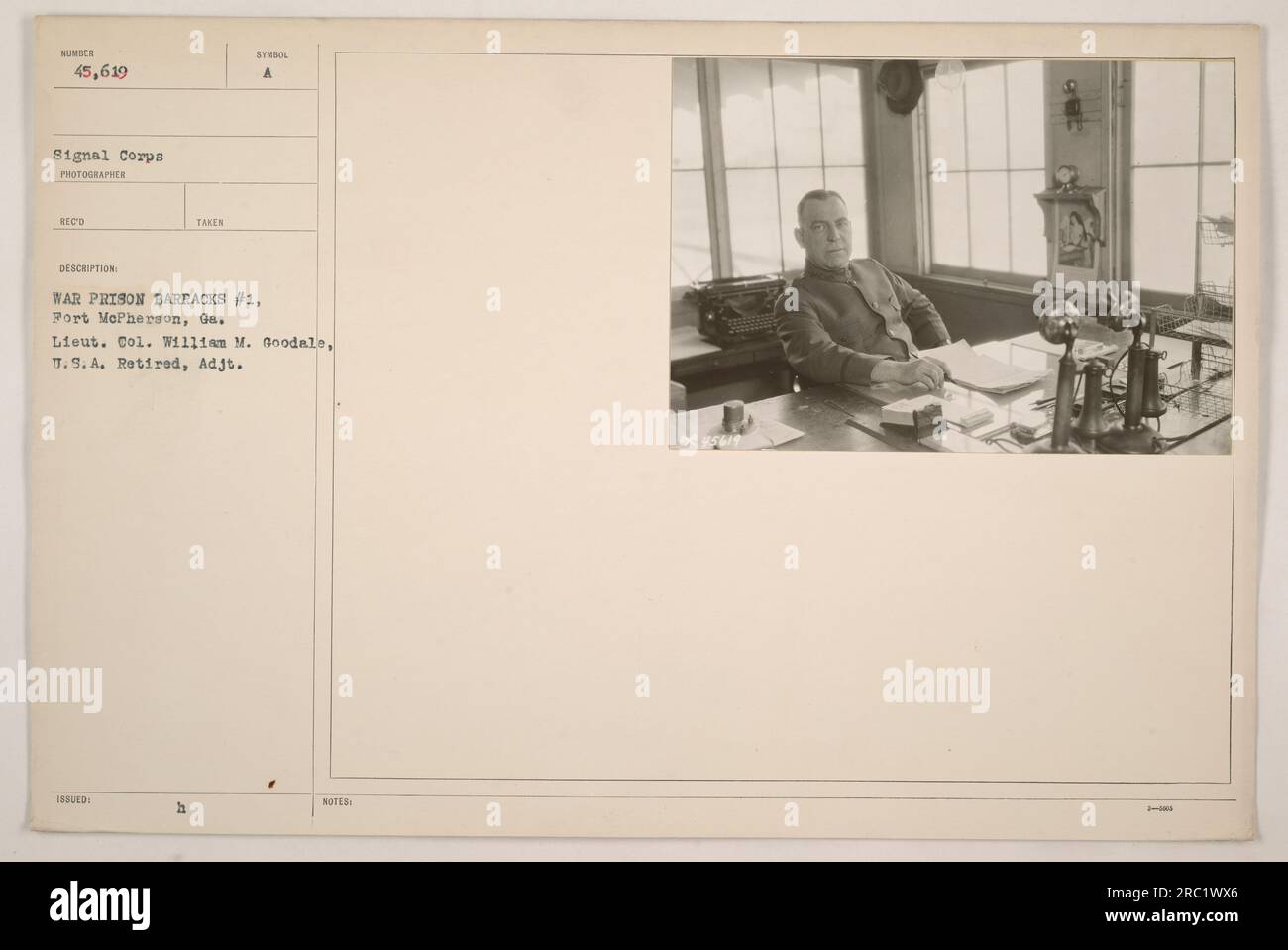 Lieut. Col. William M. Goodale, U.S.A. Retired, Adjt office took this ...