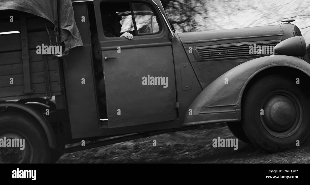 German truck fast mooving Black And White Stock Photo - Alamy