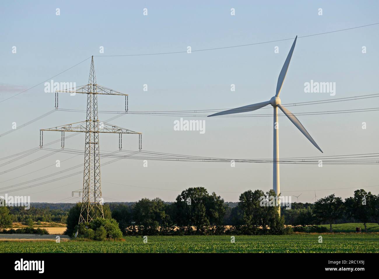 High-voltage pylon, wind power station, Melbeck, Ilmenau joint ...