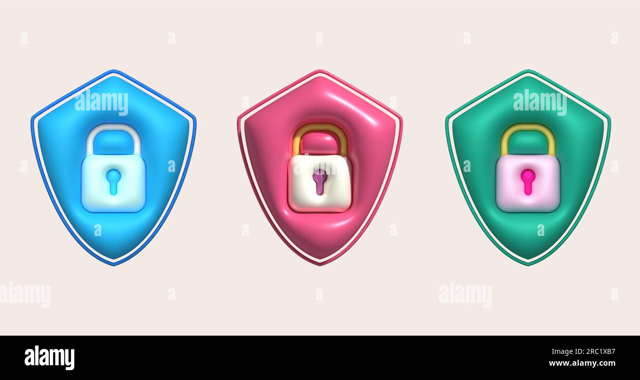 3D design of padlocks and protective shields. Data lock secure ...