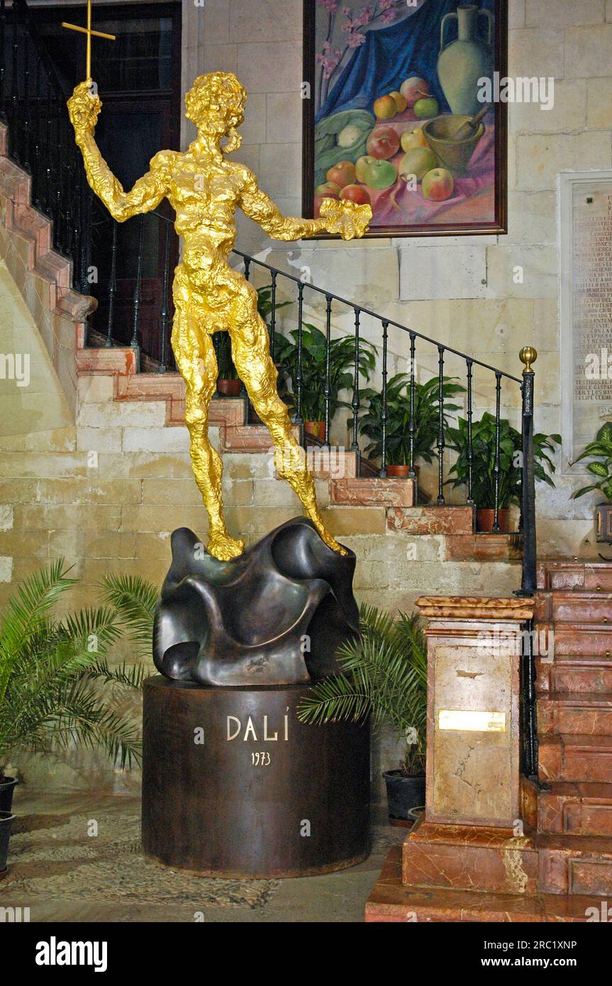 Golden sculpture by Salvador Dali, entrance area in the town hall ...