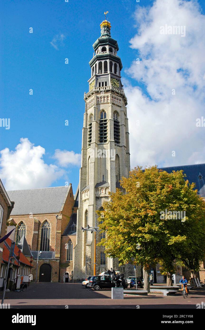 Church tower, Lange Jan church, Middelburg, Walcheren peninsula ...