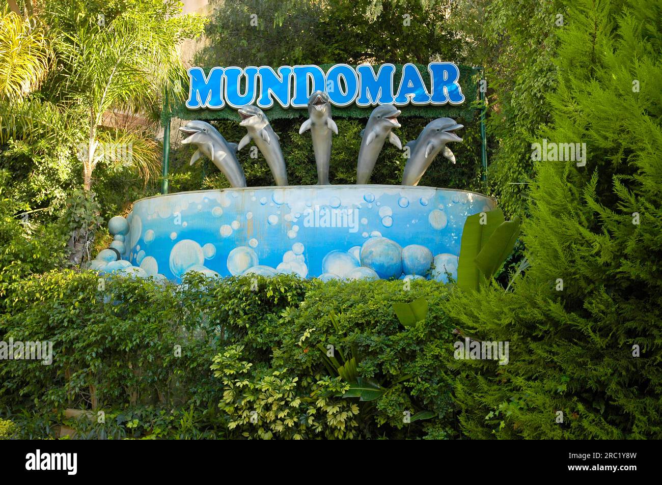 Dolphin figures in front of Mundomar amusement park, Benidorm, Alicante ...