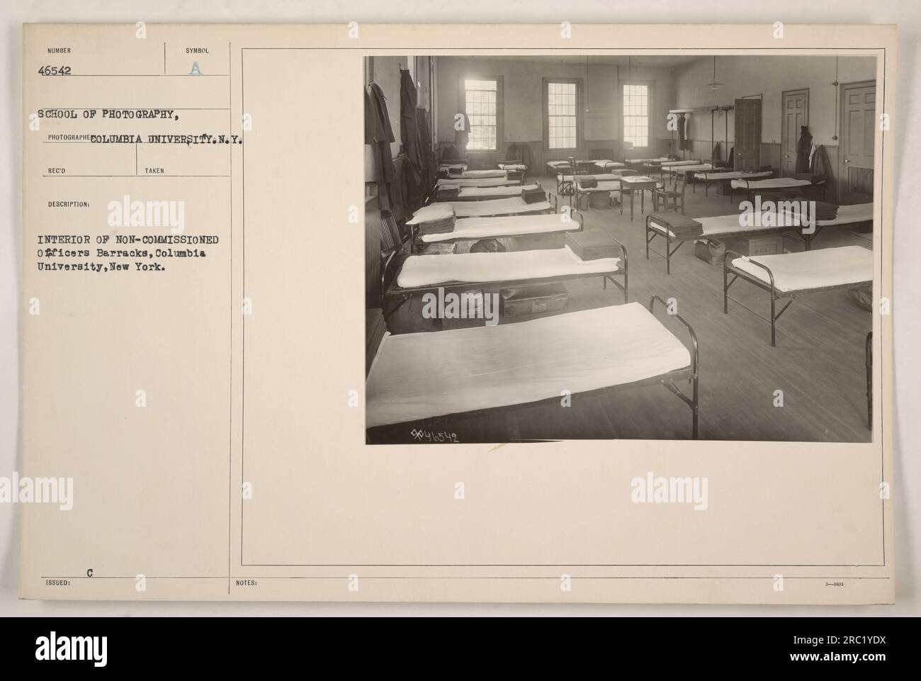 Interior view of non-commissioned officers barracks at Columbia ...