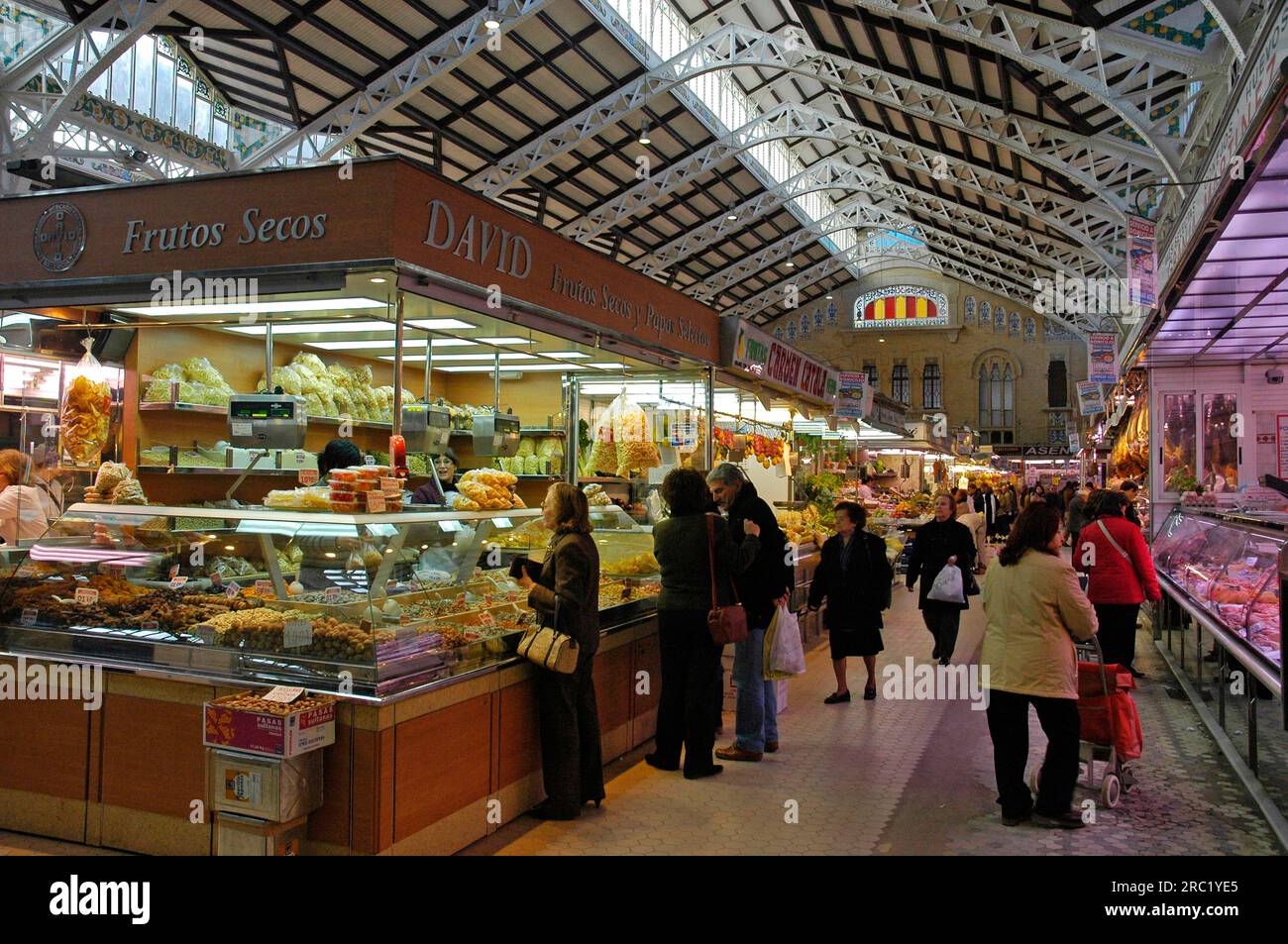 Market stalls in the Mercado Central market hall, Valencia, Spain Stock ...