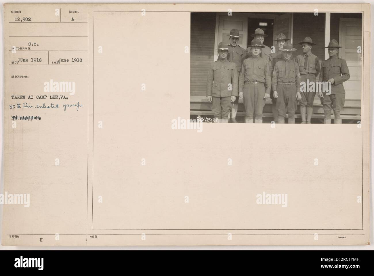 Enlisted soldiers of the 80th Division at Camp Lee, Virginia in June ...