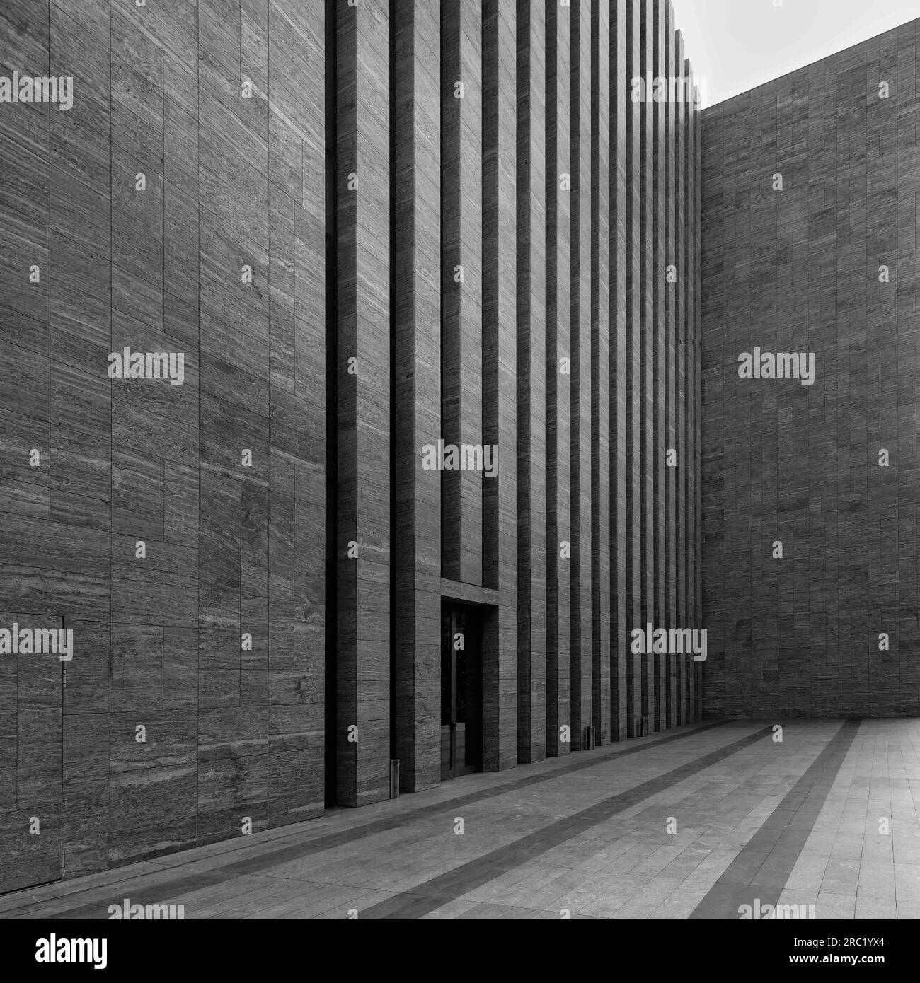 Black and white of side facade of Ataturk Cultural Center, a concert ...