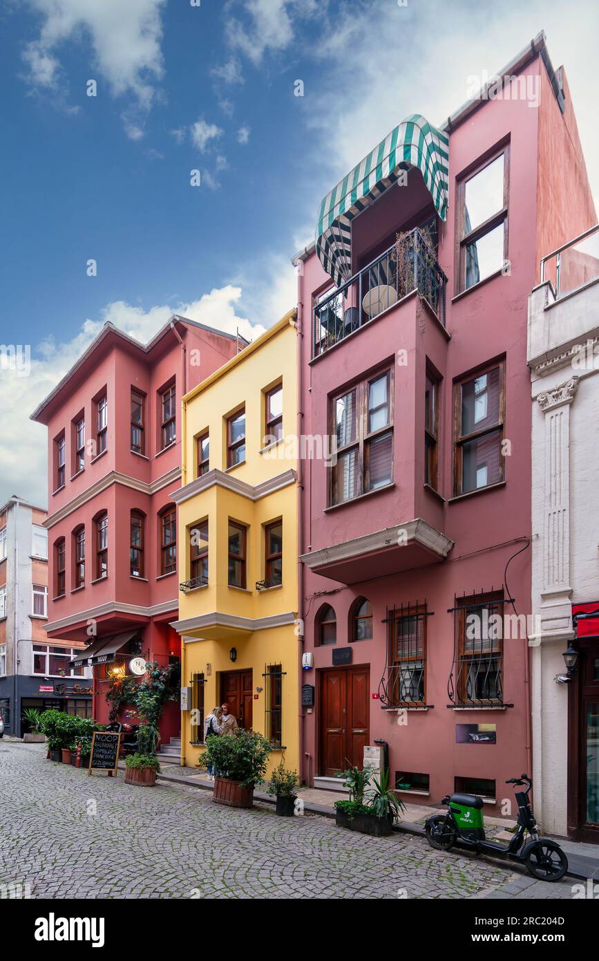 Istanbul, Turkey - May 9, 2023: Facade of colorful wooden residential ...