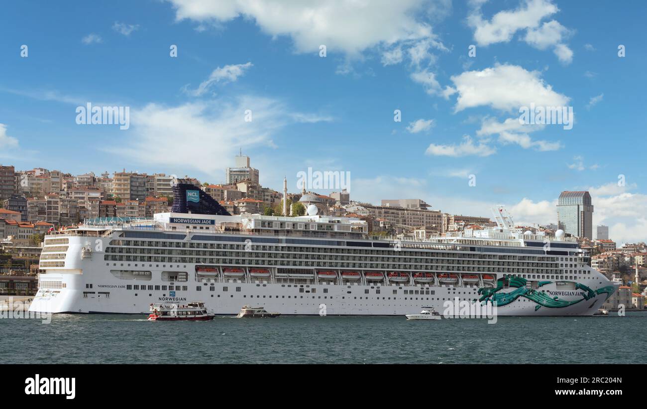 Norwegian Jade, Huge cruise ship docked at terminal of Galataport, a ...
