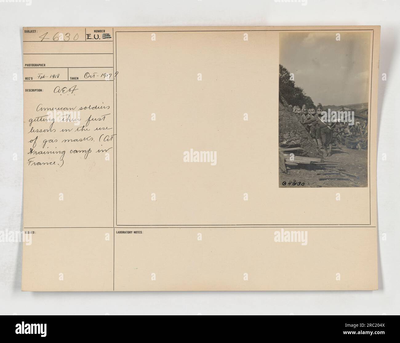 American soldiers receiving training on how to use gas masks at a ...