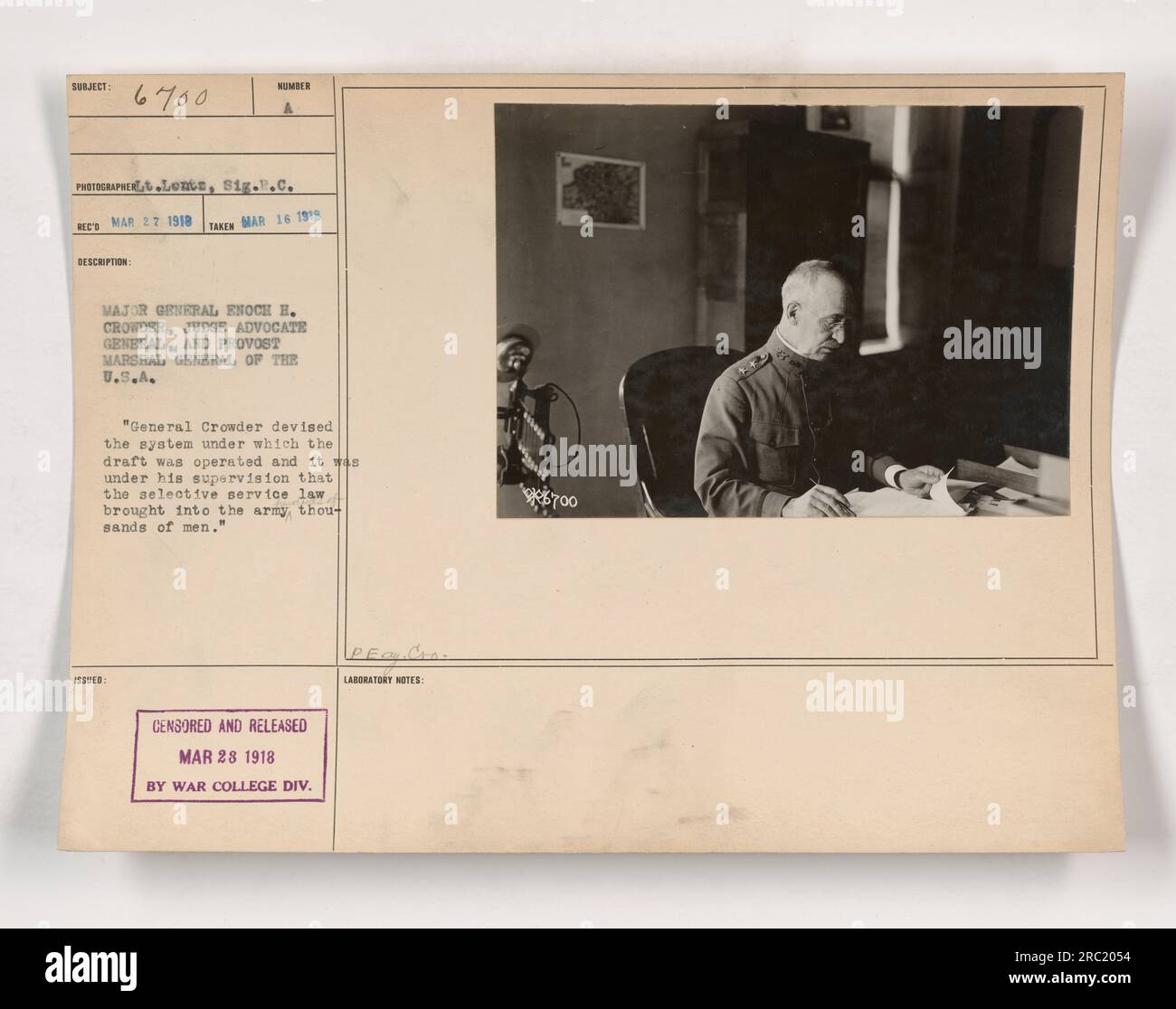 Major General Enoch H. Crowder, the Judge Advocate General and Provost ...