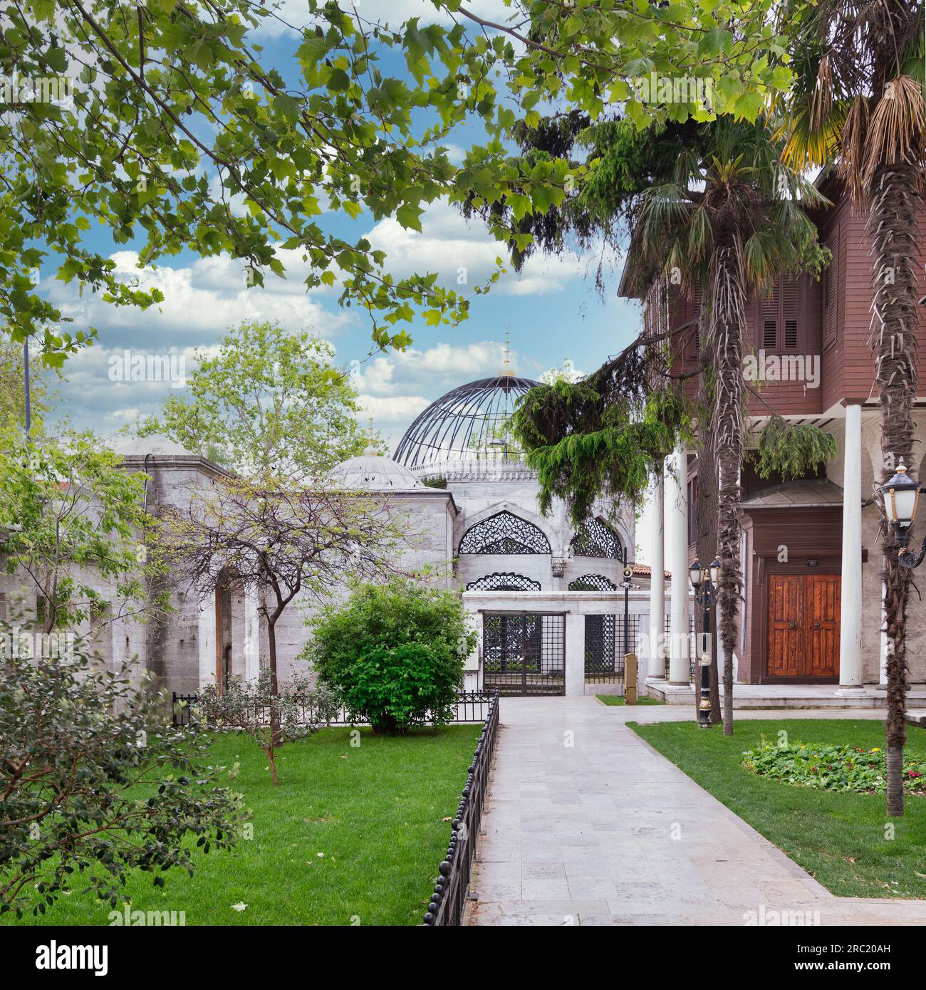 Courtyard of 18th century Ottoman Yeni Valide I Mosque, or Yeni Valide ...