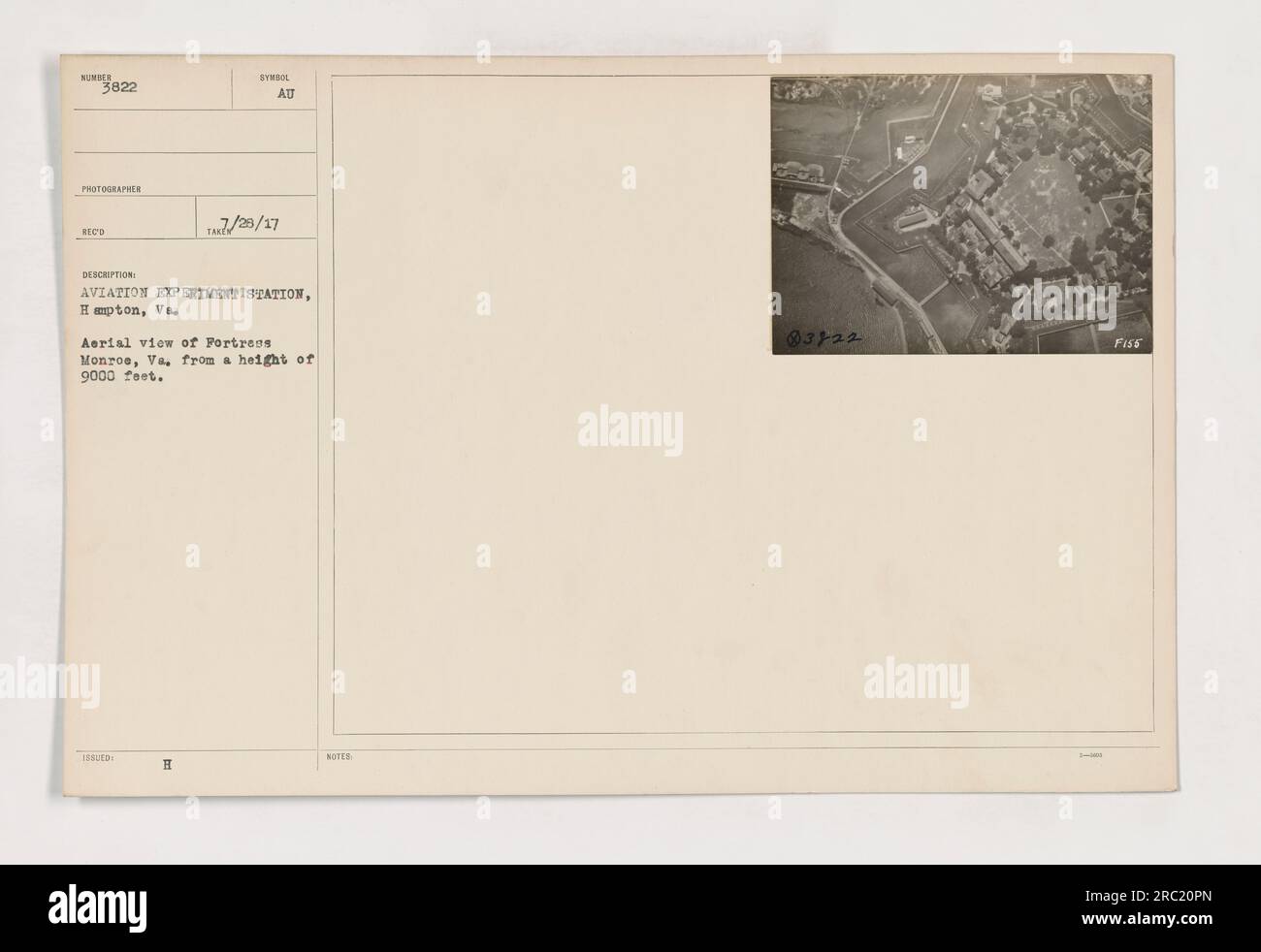 Aerial view of Fortress Monroe, Virginia, taken from a height of 9000 ...