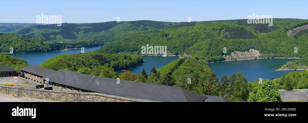 View from Vogelsang Castle of the Urft Reservoir and Kermeter, Eifel ...