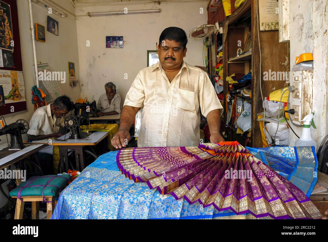 A tailor making Bharat Natyam costume in Mylapore, Chennai, Tamil Nadu ...