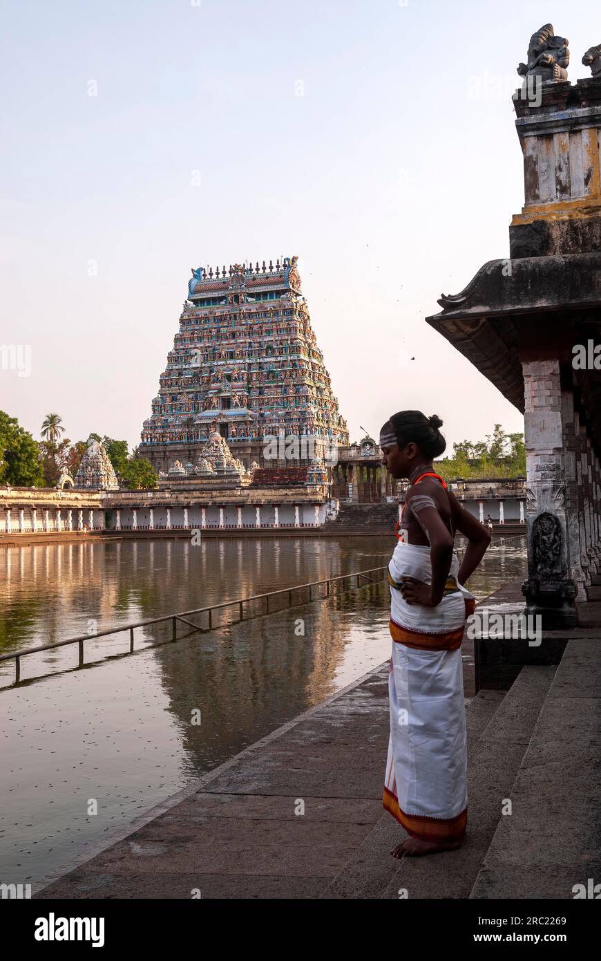 The Sivaganga tank with the north gopuram tower beyond Nataraja temple ...