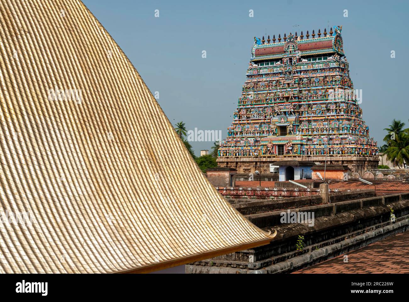 Golden tiled Chit Ambalam and west tower of Thillai Nataraja Temple ...