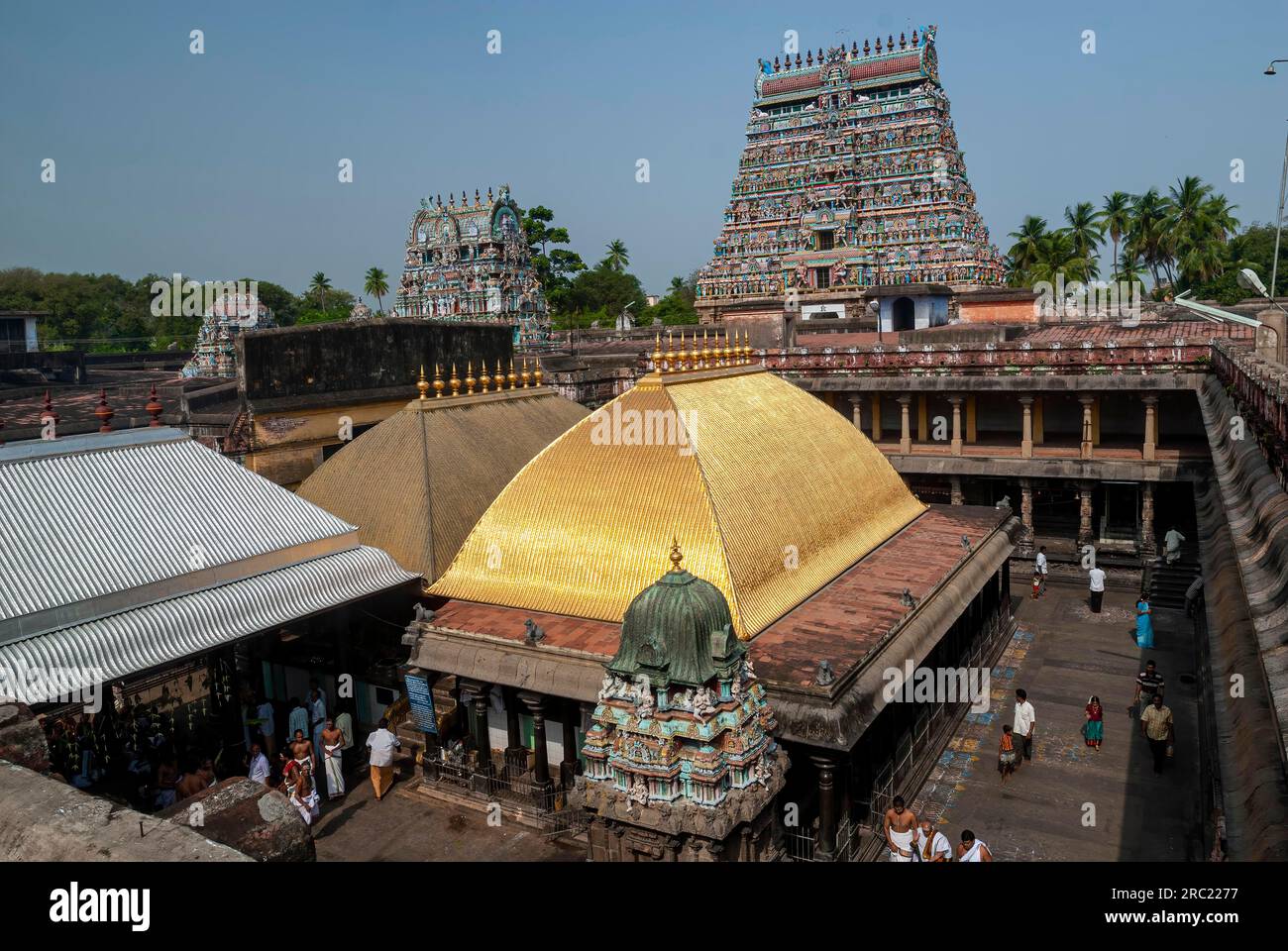 Golden tiled Chit Ambalam and west tower of Thillai Nataraja Temple ...