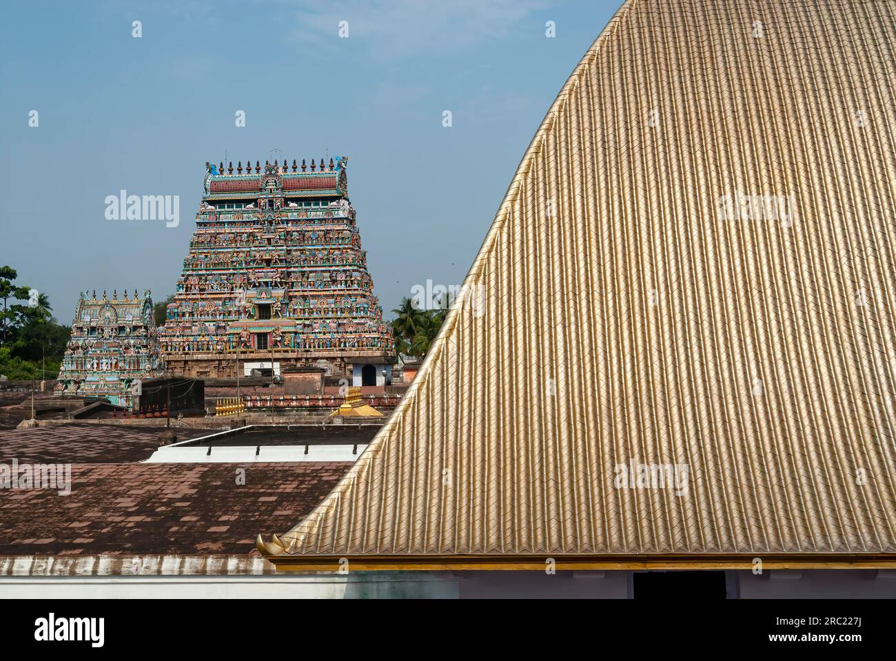 Golden tiled Chit Ambalam and west tower of Thillai Nataraja Temple ...