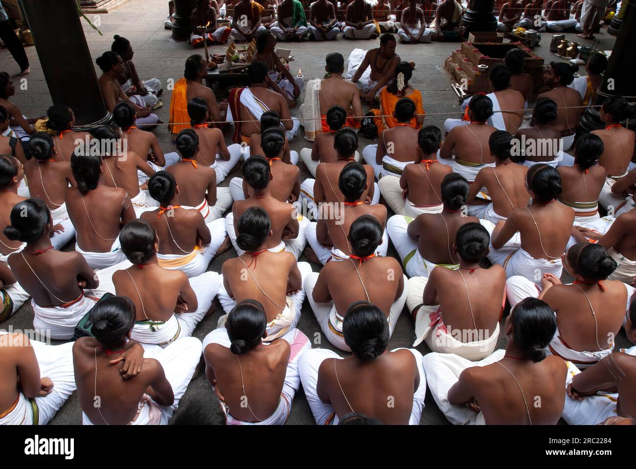 Students of Vedic school witnessing Maha Rudra Homam, yagam yajna ...