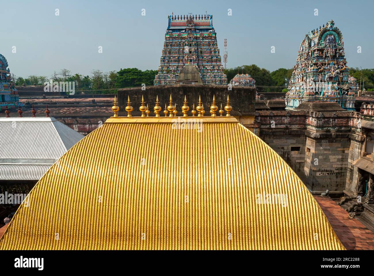 Golden tiled Chit Ambalam and west tower of Thillai Nataraja Temple ...