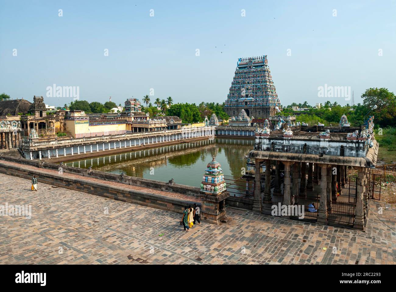 Sivaganga tank with mandapa and north gopuram tower in Thillai Nataraja ...