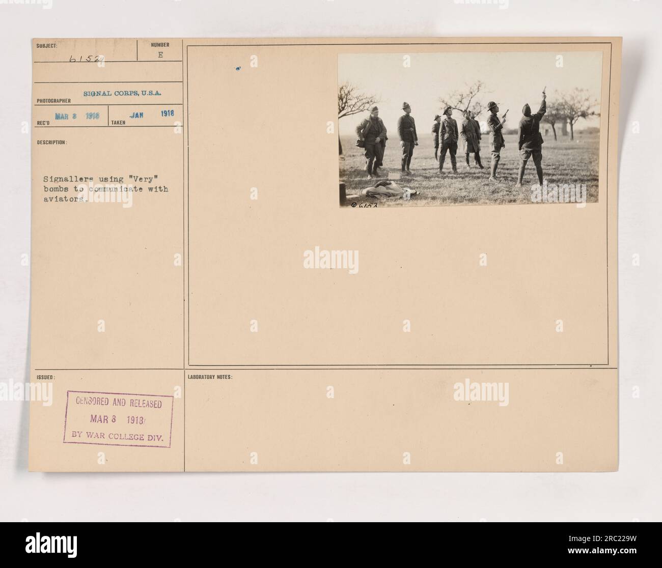 Signalers using "Very" bombs for aviator communication. This official ...