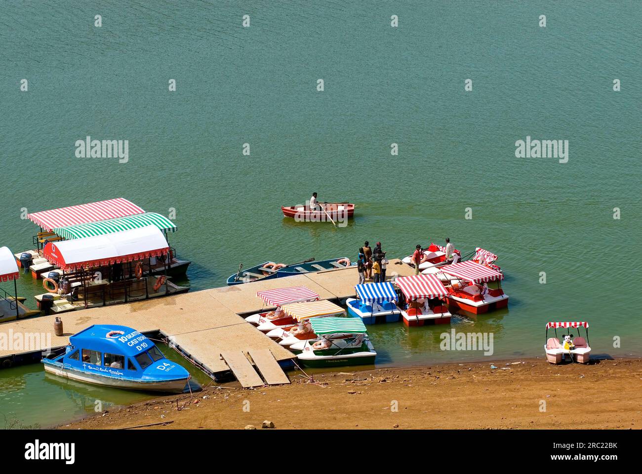 High angle view of boat jetty in Pykara Lake, Nilgiris, Tamil Nadu ...