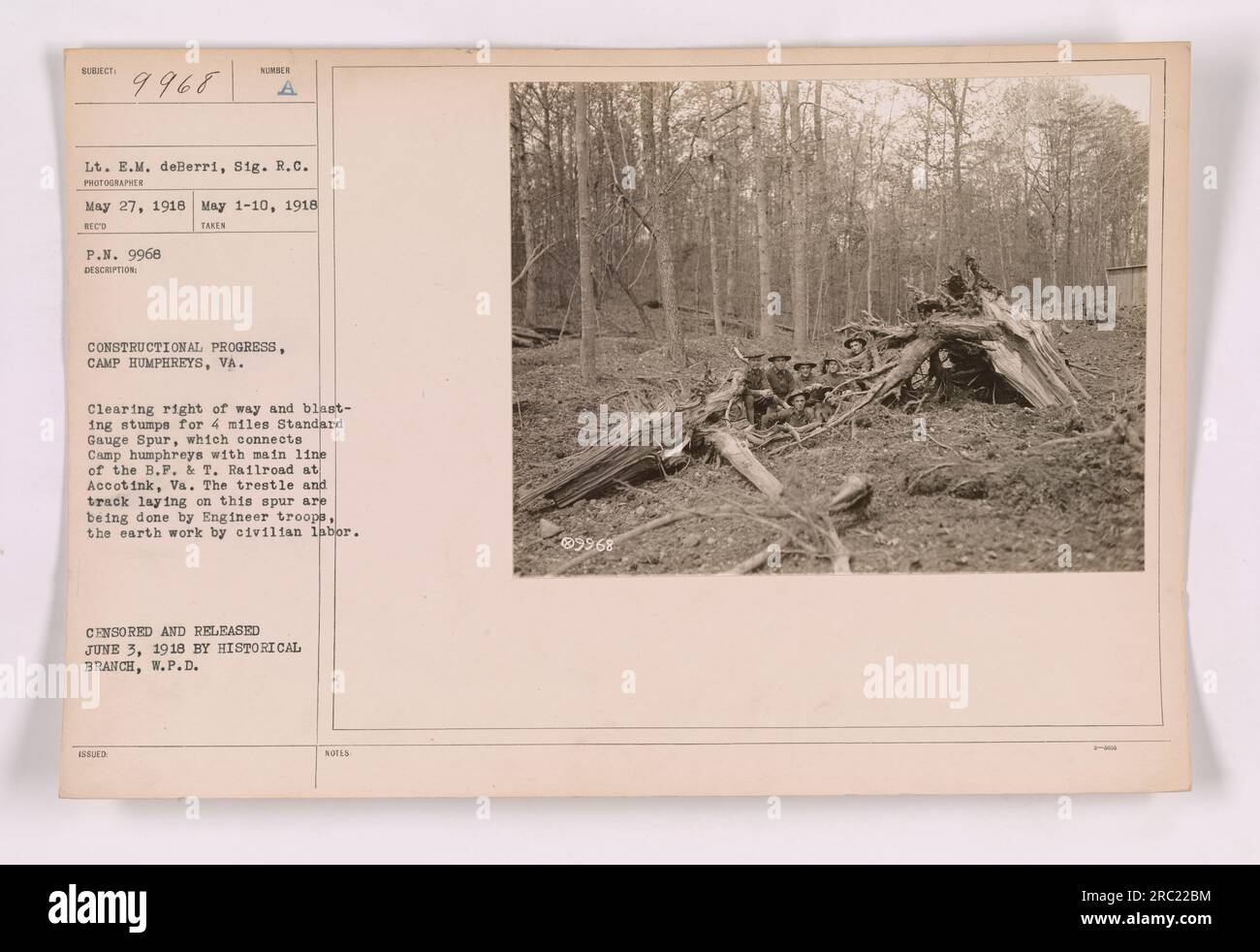 Construction progress at Camp Humphreys, Va. Clearing right of way and ...