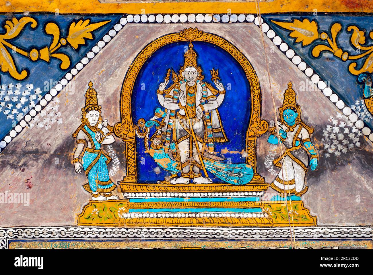 Lord Subramanya with His consorts, Murals paintings in Vedagiriswarar ...