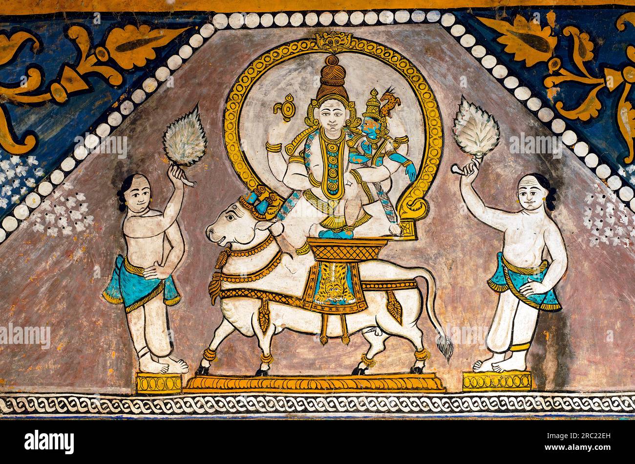 Lord Shiva on Rishaba bull, Murals paintings in Vedagiriswarar shiva ...