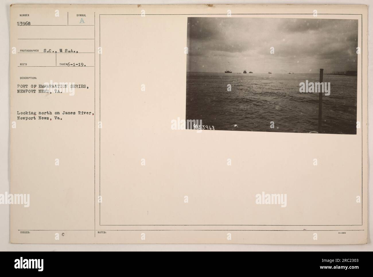 Aerial view of the Port of Embarkation in Newport News, Virginia, taken ...