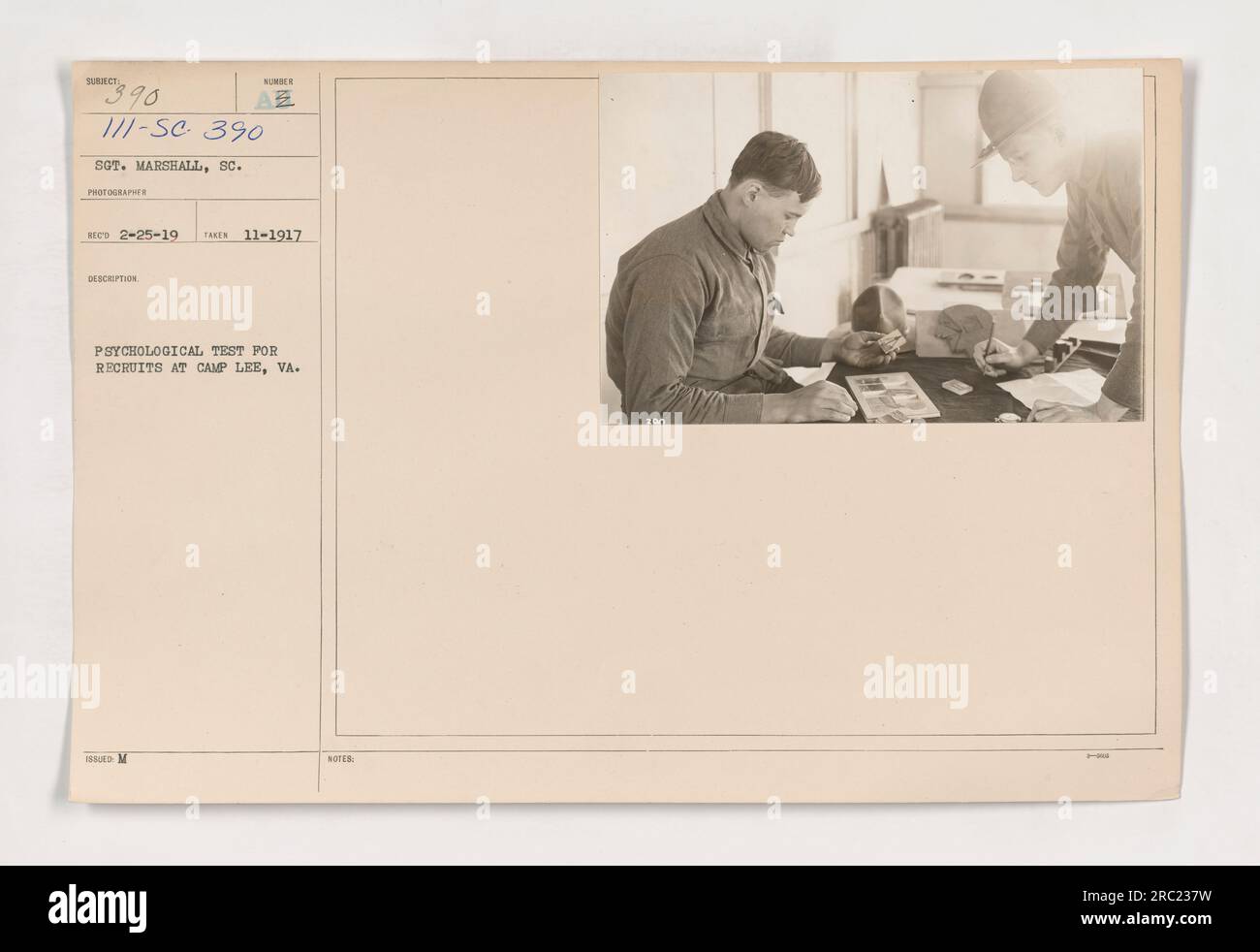 Soldiers participating in a psychological test at Camp Lee, Virginia ...