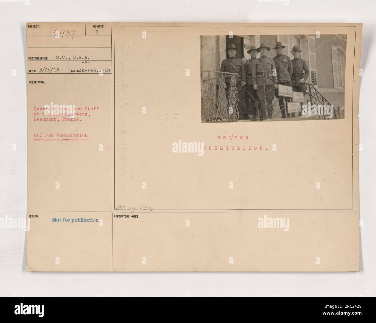 General Bundy and his staff at his headquarters in Beaumont, France ...