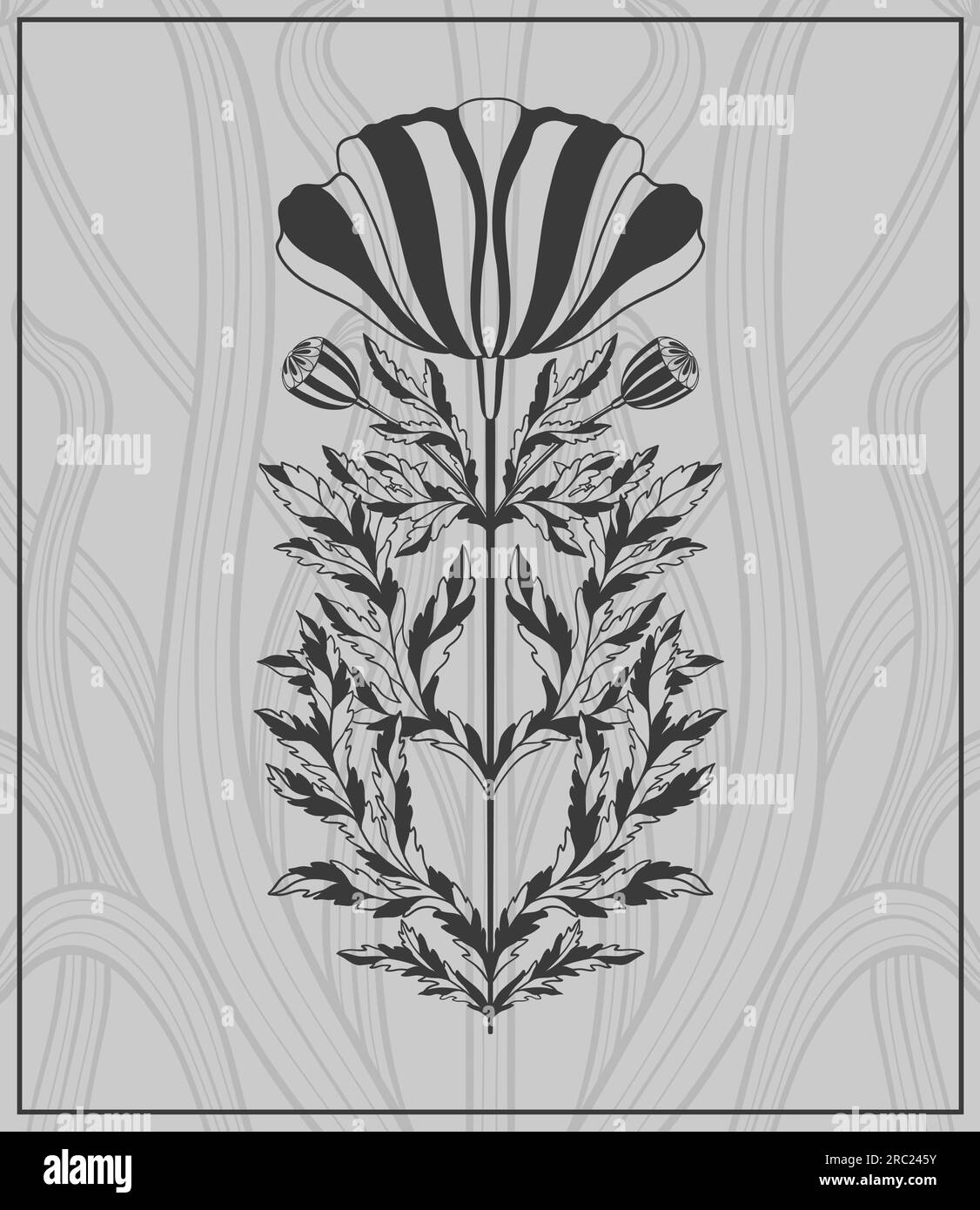 Floral poppy flower in art nouveau 1920-1930. Hand drawn tulip in a ...