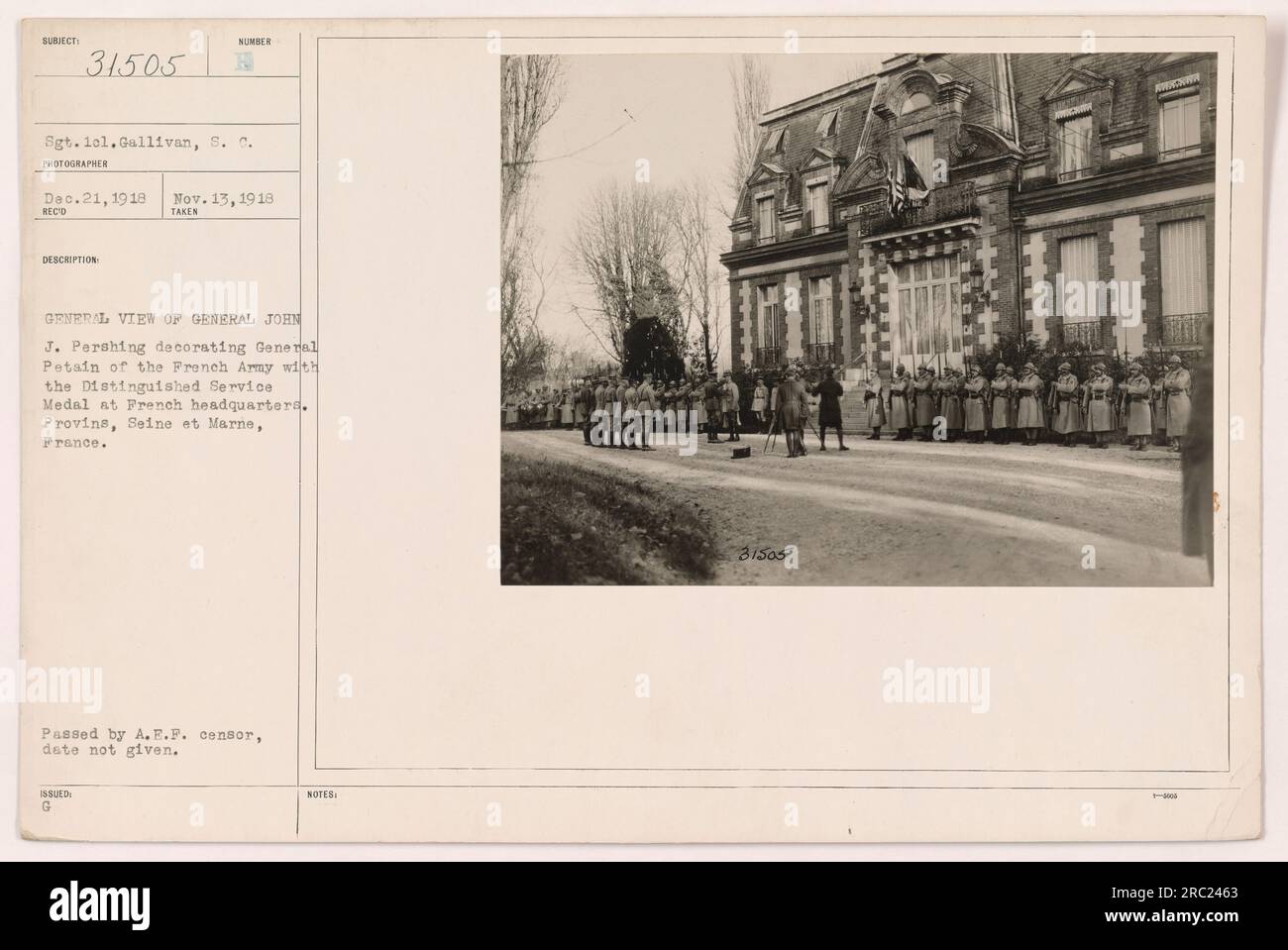 Sgt. Gallivan captured a photograph on November 13, 1918, depicting ...