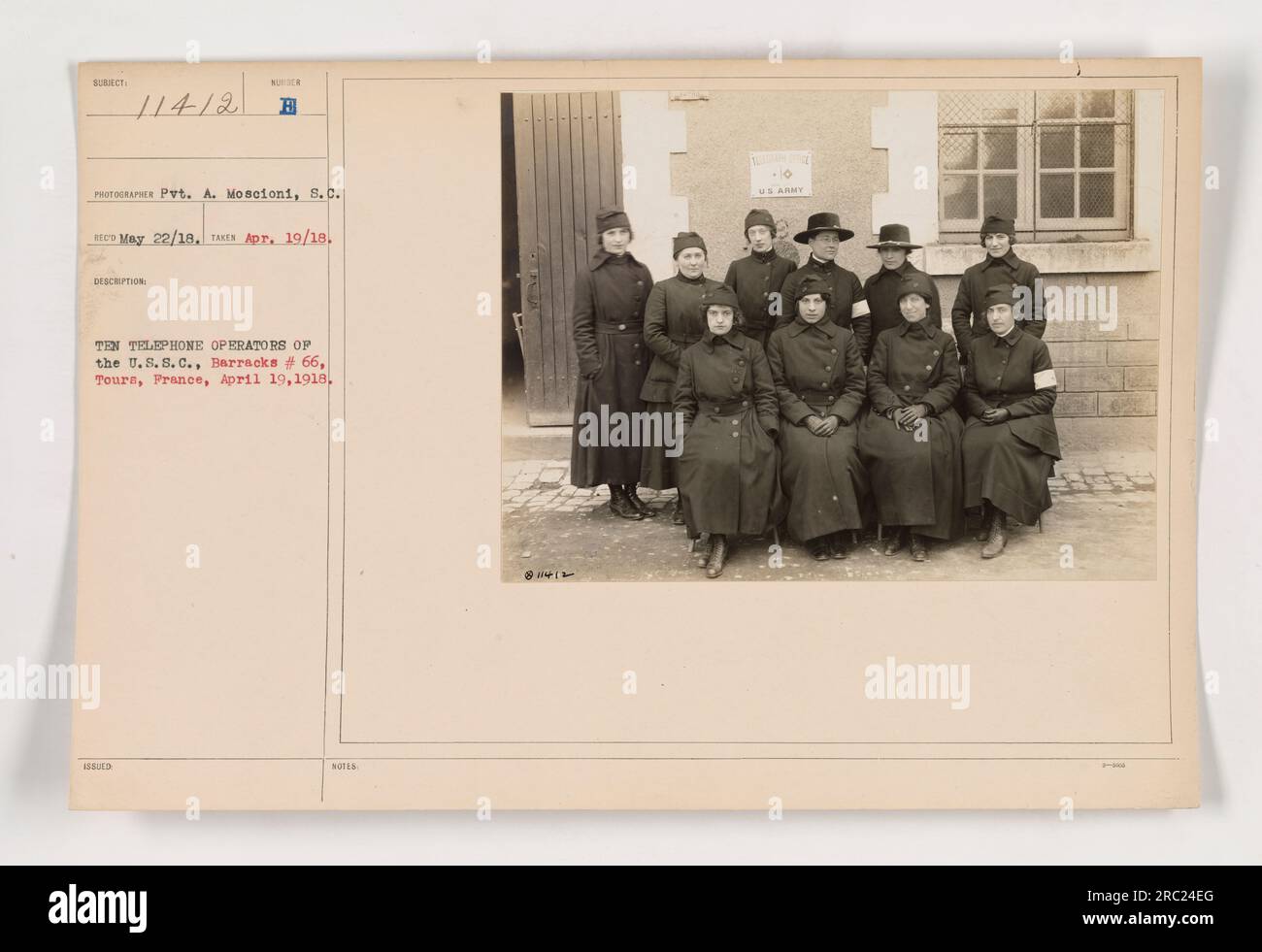 Ten telephone operators of the U.S.S.C. were photographed at Barracks ...