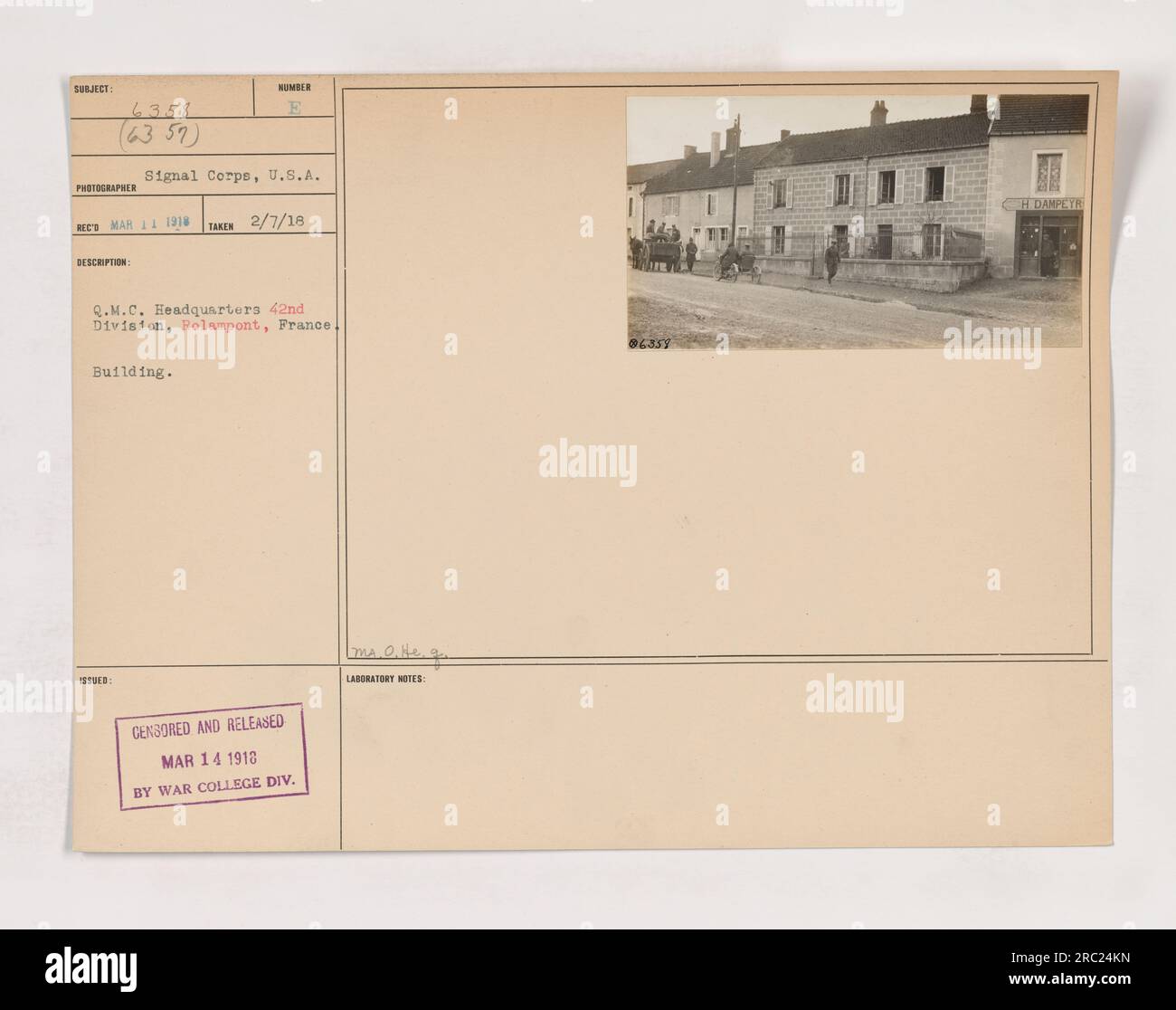 Quartermaster Corps headquarters of the Forty-second Division, located ...