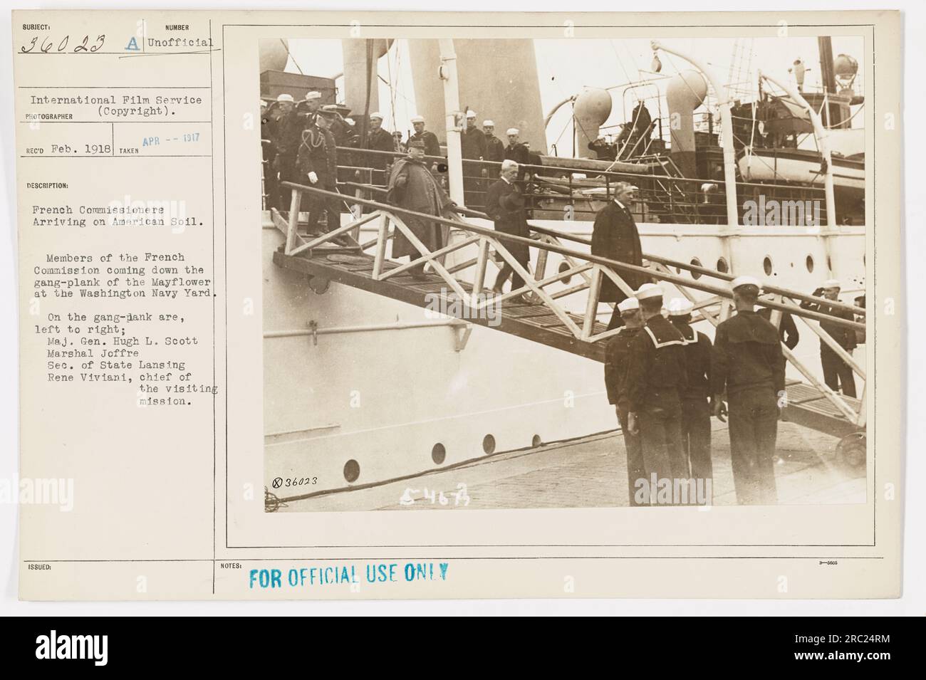 French Commission members disembark the Mayflower at Washington Navy ...