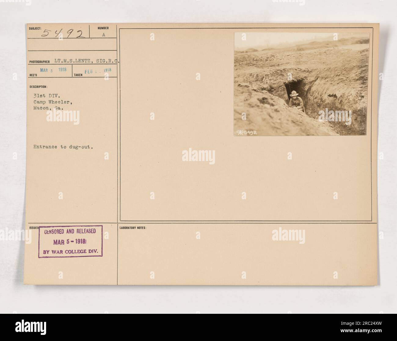 An image of the entrance to a dugout at Camp Wheeler in Macon, Georgia ...