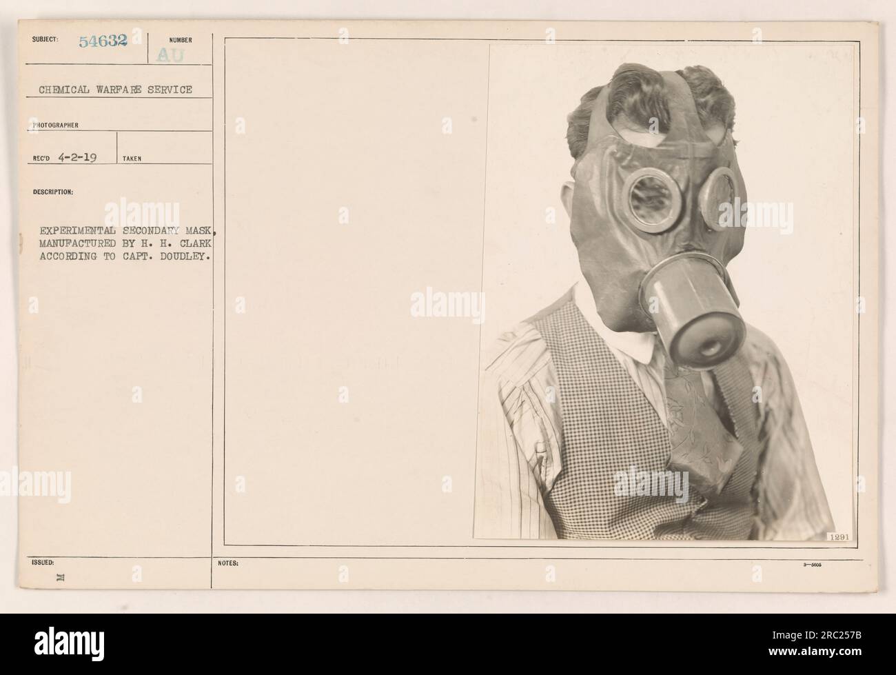 Experimental secondary mask, manufactured by H. H. Clark according to ...