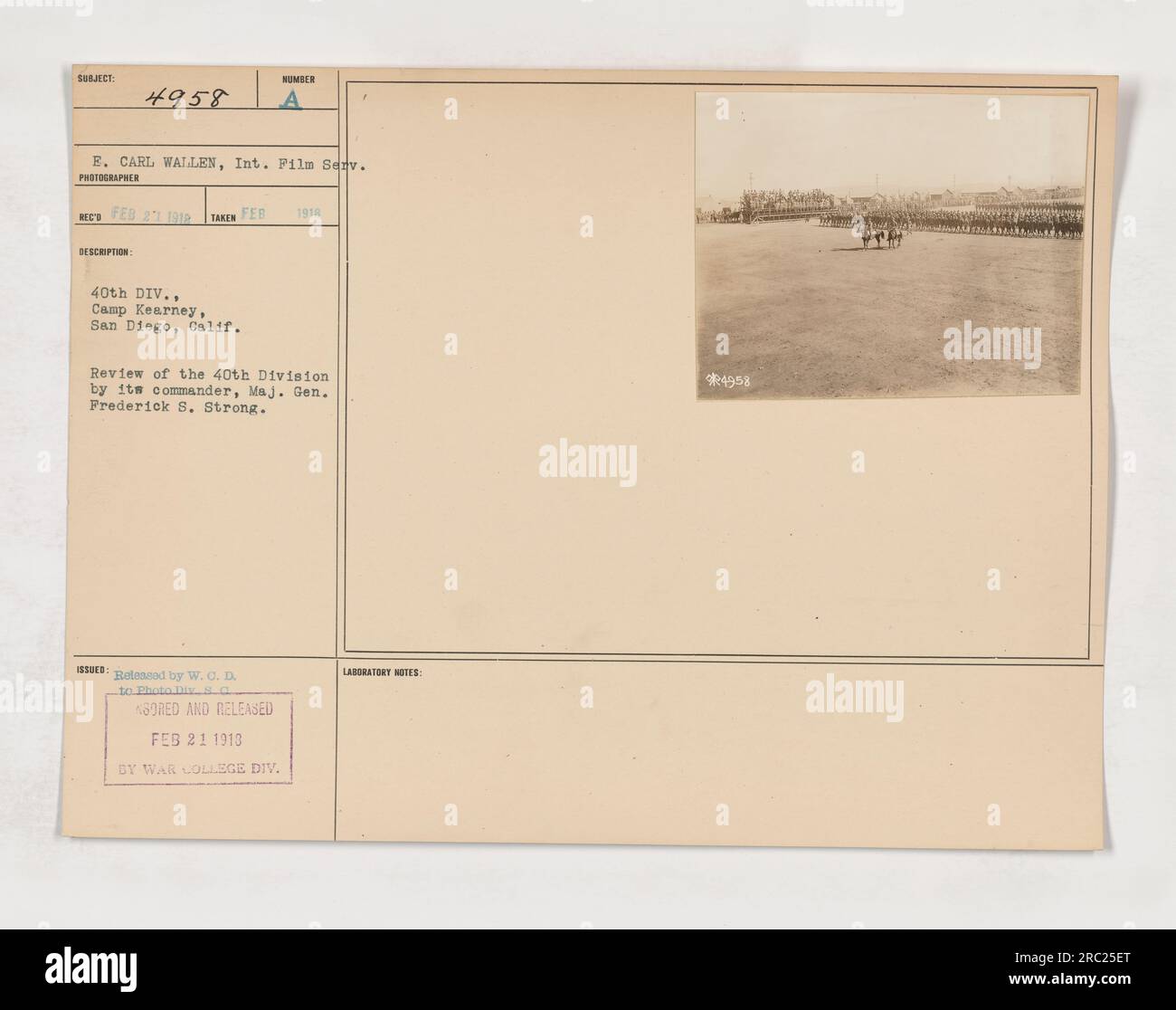 "Review of the 40th Division by Maj. Gen. Frederick S. Strong at Camp ...