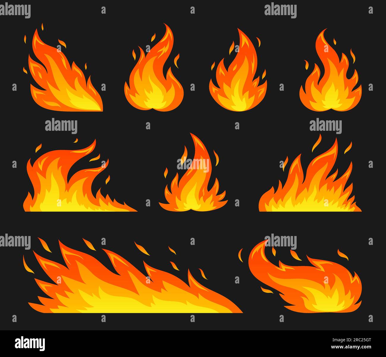 Hot temperature comic dangerous flame fires. Cartoon fire flames. Red ...