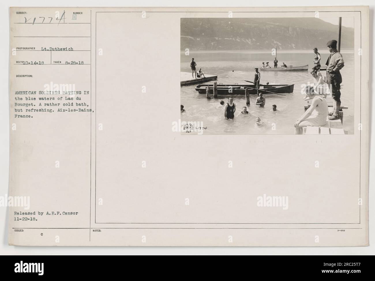 American soldiers taking a refreshing bath in the blue waters of Lac du ...