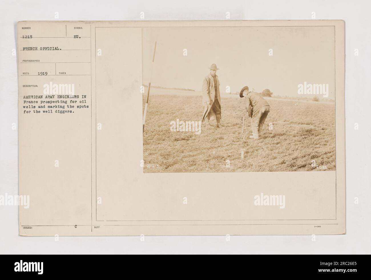 American Army engineers in France during World War One surveying and ...