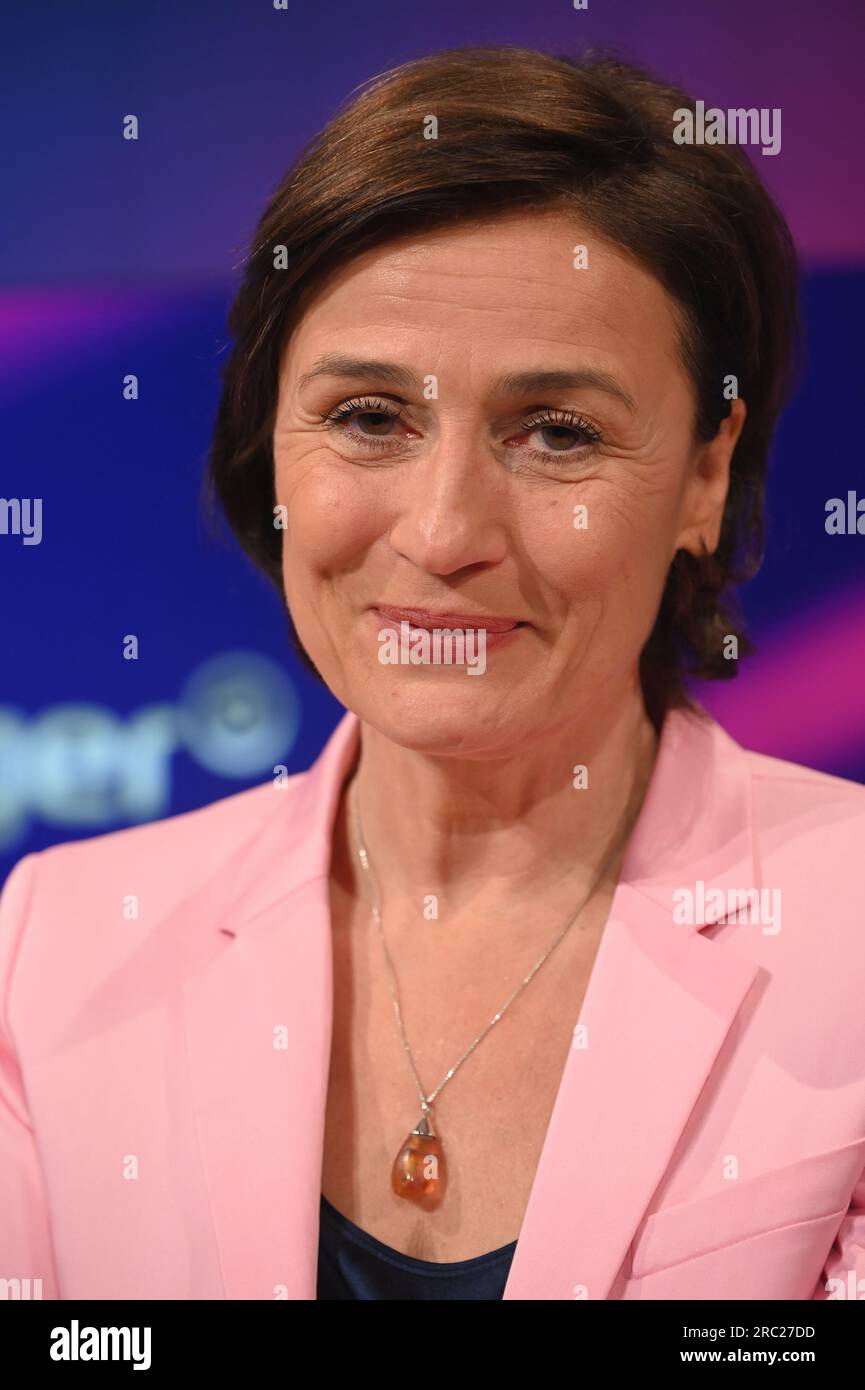Cologne, Germany. 11th July, 2023. Moderator Sandra Maischberger poses ...