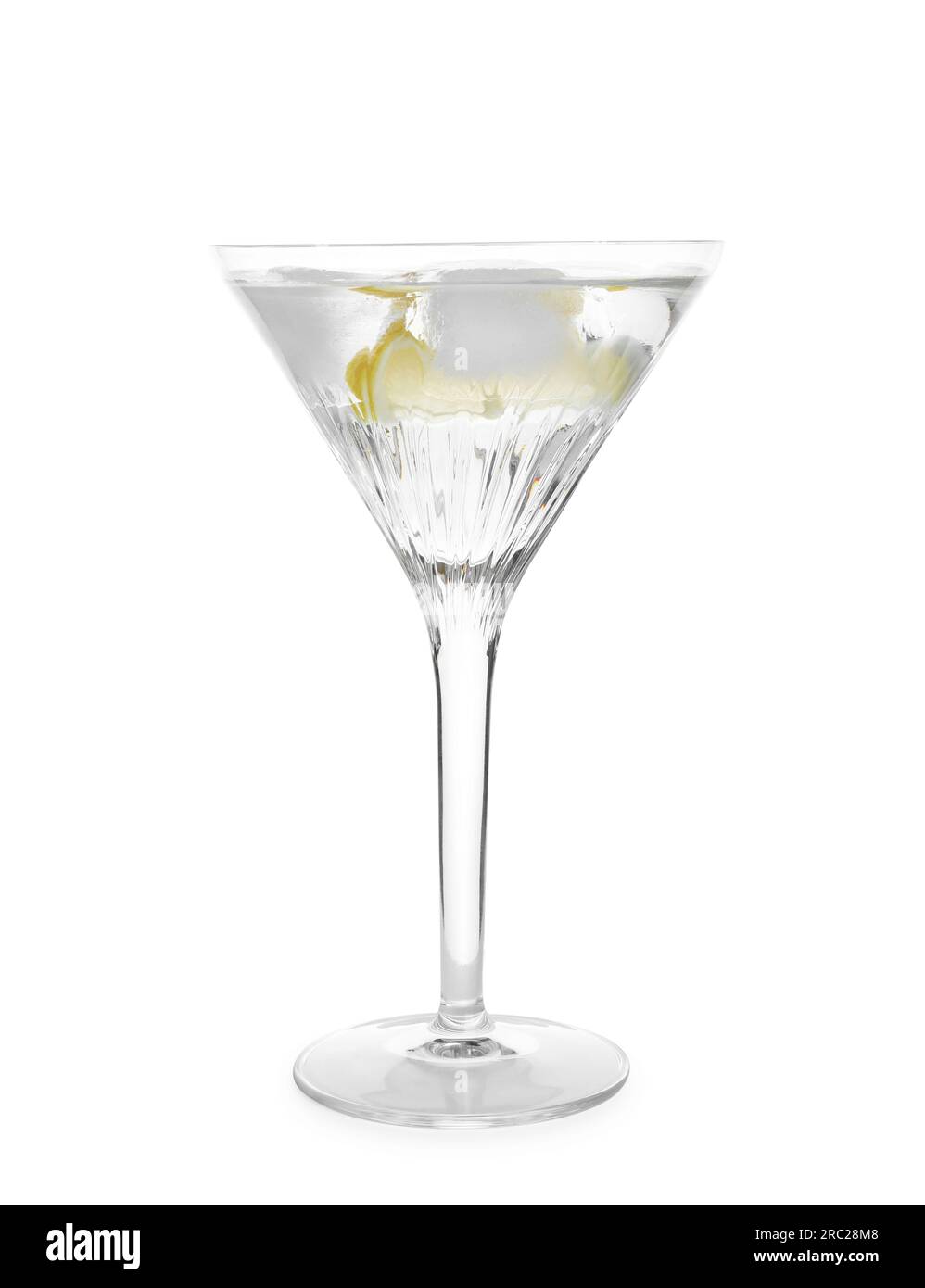 Martini glass of refreshing cocktail with lemon and ice cubes isolated ...